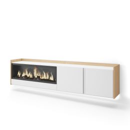LOWBOARD, Wei&szlig; und Eiche, 212/35/50cm, Kamin mit Feuereffekt XXL