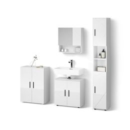 BADM&Ouml;BEL-SET Ronco Wei&szlig; Hochglanz 4 Teile, mit Hochschrank und Kommode