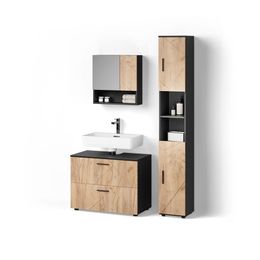 BADM&Ouml;BEL-SET Ronco Goldkraft Eiche/Anthrazit 3 Teile, mit Schubladenschrank und Hochschrank