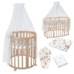 BABYBETT NATUR OVAL 7in1 mit Matratze und Himmelset