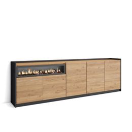 SIDEBOARD, Highboard, Eiche Schwarz, Elektrokamin, 260/37/80cm