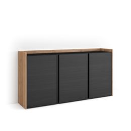 SIDEBOARD, Schwarz und Eiche, 156/35/80cm, mit Led
