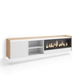 LOWBOARD, Wei&szlig; und Eiche, 212/35/50cm, Kamin mit Feuereffekt XXL