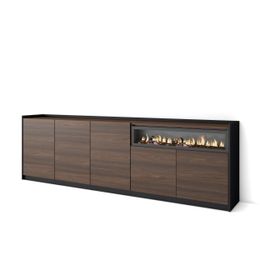 SIDEBOARD, Highboard, Dunkler Eiche und Schwarz, Elektrokamin, 260/37/80cm