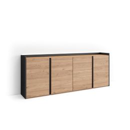SIDEBOARD, Eiche und Schwarz, 207/35/80cm, mit Led
