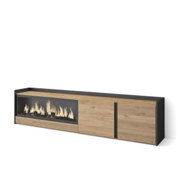 LOWBOARD, Eiche und Schwarz, 212/35/50cm, Kamin mit Feuereffekt XXL