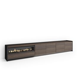 LOWBOARD, Eiche und Schwarz, 310/37/50cm, Kamin mit Feuereffekt