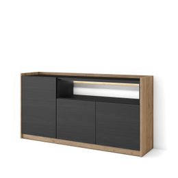 SIDEBOARD, Schwarz und Eiche, 156/37/80cm, mit Led