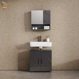 BADM&Ouml;BEL-SET Ronco Anthrazit Hochglanz 2 Teile, Unterschrank 60 cm