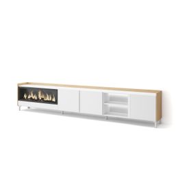 LOWBOARD, Wei&szlig; und Eiche, 315/35/61cm, Kamin mit Feuereffekt XXL