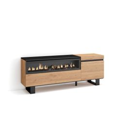 LOWBOARD mit Elektrokamin Eiche, Schwarz, 150/35/57cm