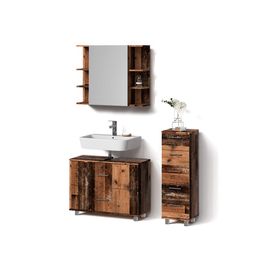 BADM&Ouml;BEL-SET Eisak Eiche rustikal 3 Teile, mit Unterschrank 80 cm