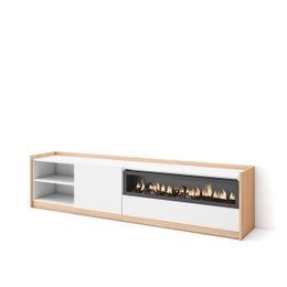 LOWBOARD, Wei&szlig; und Eiche Soft, Elektrokamin, 207/37/50cm