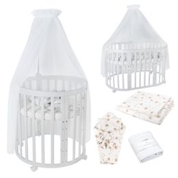 BABYBETT WHITE OVAL 7in1 mit Matratze und Himmelset