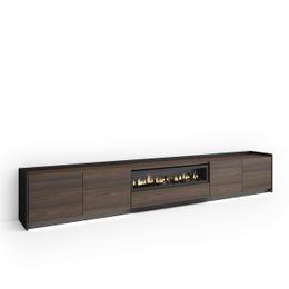 LOWBOARD, Eiche und Schwarz, 310/37/50cm, Kamin mit Feuereffekt