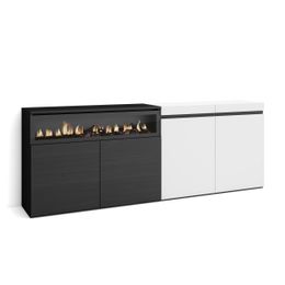SIDEBOARD Elektrokamin, wei&szlig; und schwarz, 200/35/75cm