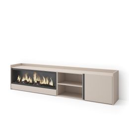 LOWBOARD, Beige, 212/35/50cm, Kamin mit Feuereffekt XXL