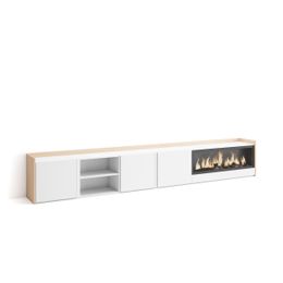 LOWBOARD, Wei&szlig; und Eiche, 315/35/50cm, Kamin mit Feuereffekt XXL