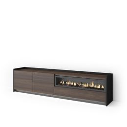 LOWBOARD, Eiche und Schwarz, 207/37/50cm, Kamin mit Feuereffekt