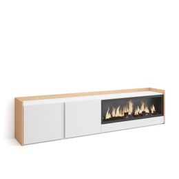 LOWBOARD, Wei&szlig; und Eiche, 212/35/50cm, Kamin mit Feuereffekt XXL