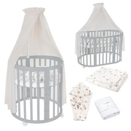 BABYBETT GREY OVAL 7in1 mit Matratze und Himmelset