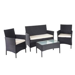 MCW POLY-RATTAN GARNITUR Schwarz, Cremewei&szlig;