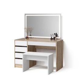 SCHMINKTISCH Imola Wei&szlig;/Sonoma mit LED Spiegel und Hocker