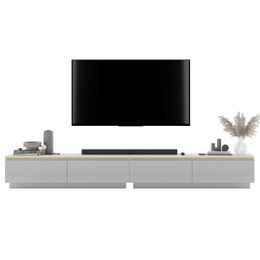 TV-LOWBOARD 2-er Set Selene Wei&szlig; matt geriffelte Fronten 140 cm
