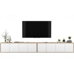 TV-LOWBOARD 2-er Set Apollo2 Eiche wotan Wei&szlig; Matt 150 cm
