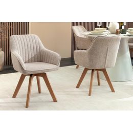 Riess Ambiente Design Stuhl LIVORNO beige Strukturstoff Massivholzbeine drehbar Auto-Return-Funktion Polsterstuhl Riess-Ambiente Esszimmerstuhl K&uuml;chenstuhl Natur...