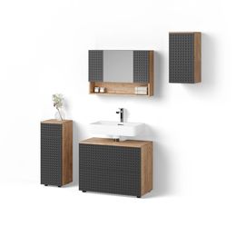 BADM&Ouml;BEL-SET Ronco Anthrazit mit Wabenstruktur 4 Teile