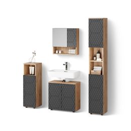 BADM&Ouml;BEL-SET Ronco Anthrazit mit Wabenstruktur 4 Teile, mit Hochschrank