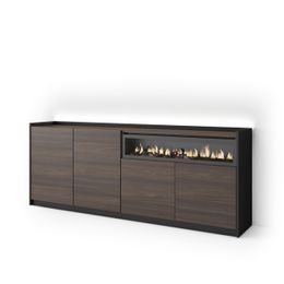 SIDEBOARD, Eiche und Schwarz, 207/37/80cm, Kamin mit Feuereffekt