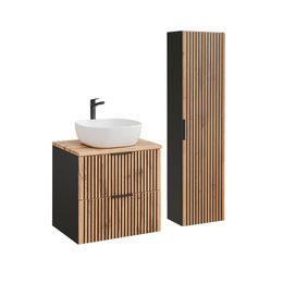 BADM&Ouml;BEL 60.6cm Gaia 2er-Set Holz in Eichenoptik und Schwarz