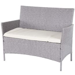 MCW POLY-RATTAN GARTENBANK Hellgrau, Cremewei&szlig;