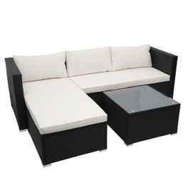 MCW POLY-RATTAN GARNITUR Schwarz, Cremewei&szlig;