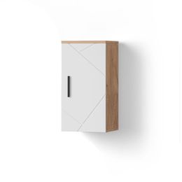 BADSCHRANK Ronco Wei&szlig; Hochglanz/Goldkraft Eiche 30 x 59 cm mit Regal