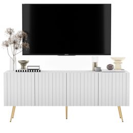 TV-SCHRANK Elpis Wei&szlig; Matt mit goldenen Metallbeine Glamour 150 cm