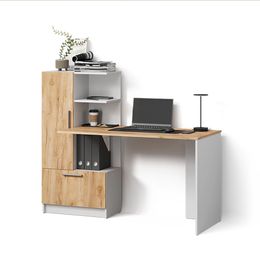 SCHREIBTISCH Lorena Wei&szlig;/Goldkraft Eiche 150 x 120.1 cm mit 2 T&uuml;ren