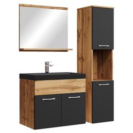 Badplaats BADM&Ouml;BEL-SET Montreal 4 Teile Eiche / Schwarz - 60 x 35 x 51 cm