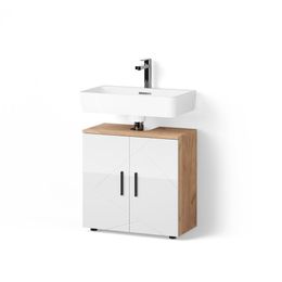 WASCHBECKENUNTERSCHRANK Ronco Wei&szlig; Hochglanz/Goldkraft Eiche 60 x 59 cm