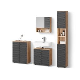 BADM&Ouml;BEL-SET Ronco Anthrazit mit Wabenstruktur 4 Teile, mit Hochschrank und Kommode