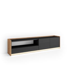 LOWBOARD, Schwarz und Eiche, 207/37/50cm, mit Led