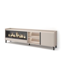 LOWBOARD, Beige, 212/35/61cm, Kamin mit Feuereffekt XXL