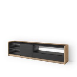 LOWBOARD, Schwarz und Eiche, 207/37/50cm, mit Led