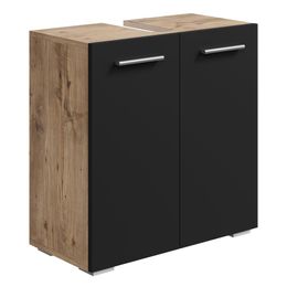 Badplaats WASCHBECKENUNTERSCHRANK Jupiter 2 T&uuml;ren Kastanien Eiche / Schwarz - 60 x 30 x 60 cm