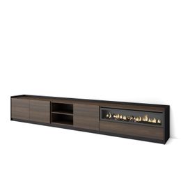 LOWBOARD, Dunkler Eiche und Schwarz, Elektrokamin, 310/37/50cm
