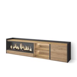 LOWBOARD, Eiche und Schwarz, 212/35/50cm, Kamin mit Feuereffekt XXL