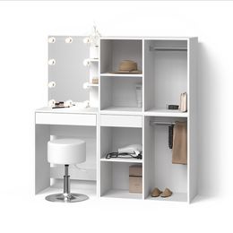 SCHMINKTISCH Nola Wei&szlig; mit LED, Hocker und Schr&auml;nken
