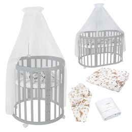 BABYBETT GREY OVAL 7in1 mit Matratze und Himmelset
